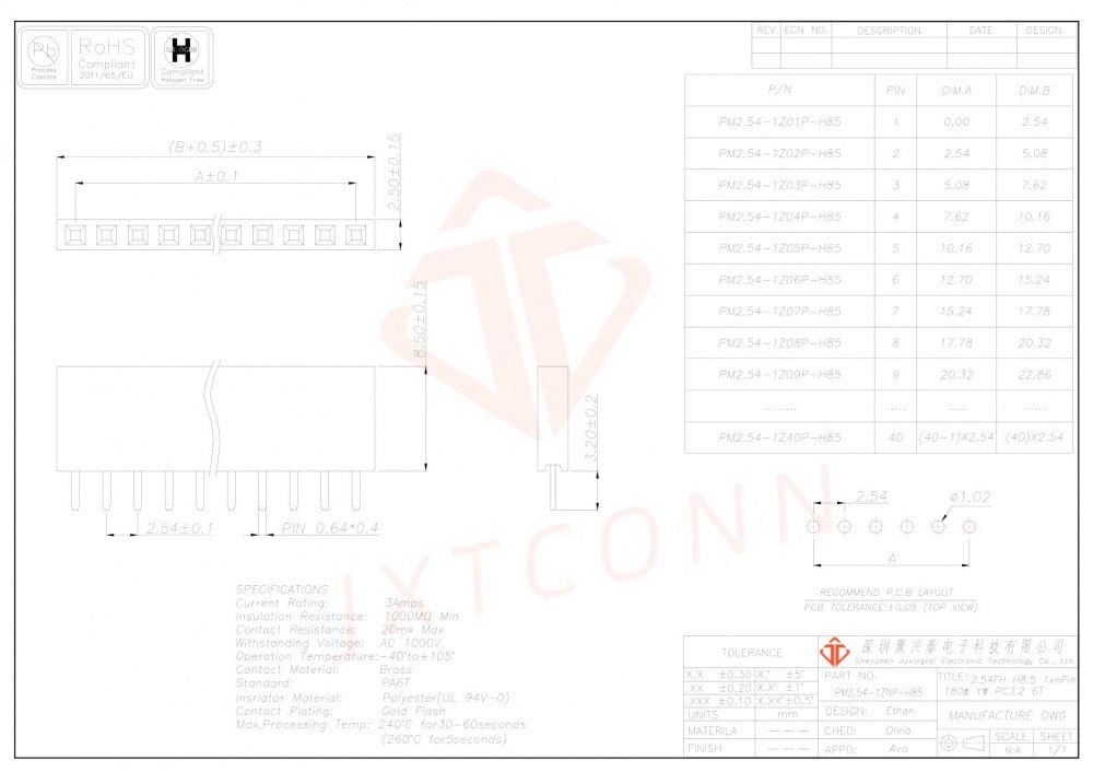 PM2.54-1Z16P-H85 technical drawing page 1