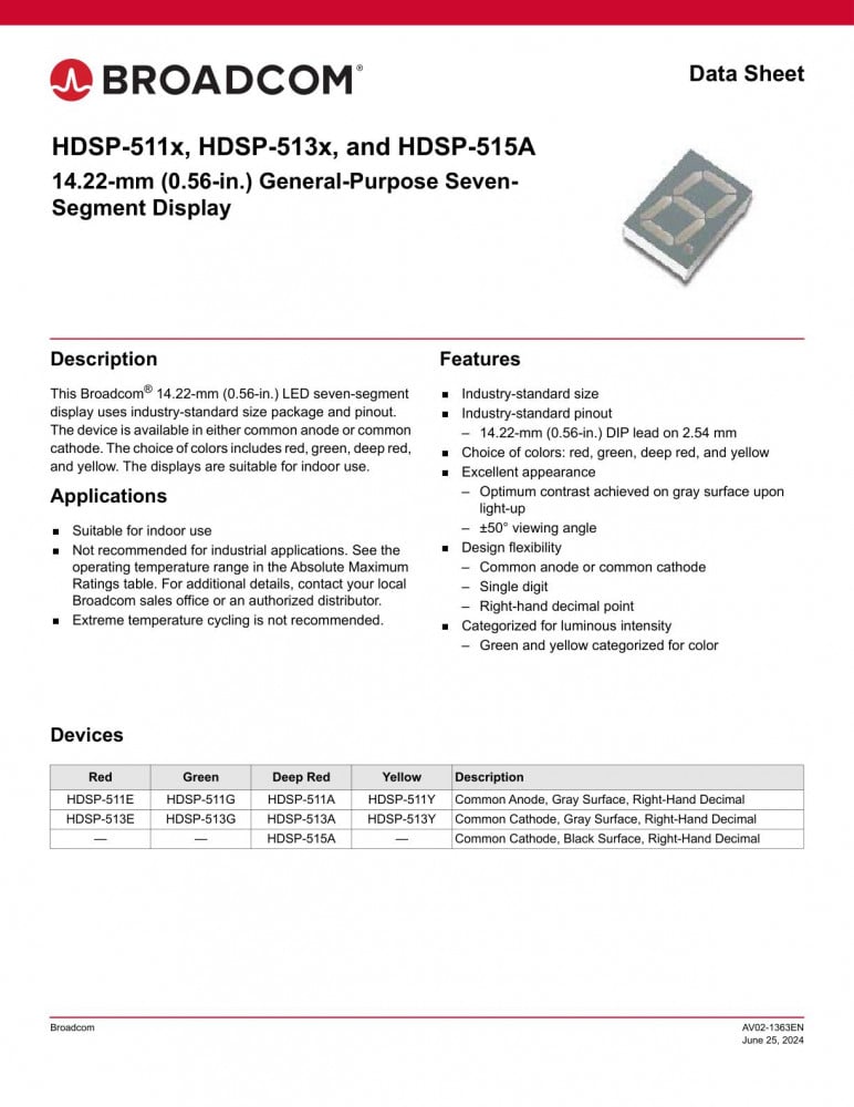 HDSP-511Y datasheet page 1