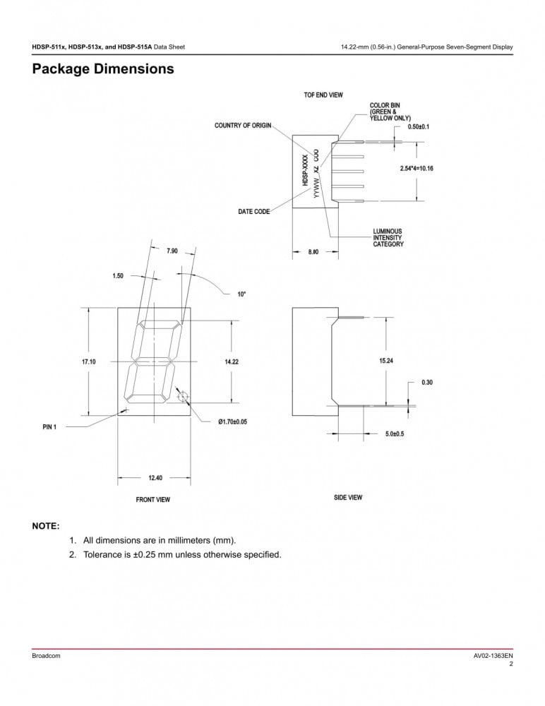 HDSP-511Y datasheet page 2