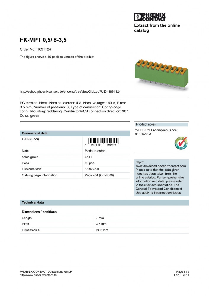 Phoenix Contact 1891124 technical document page 1