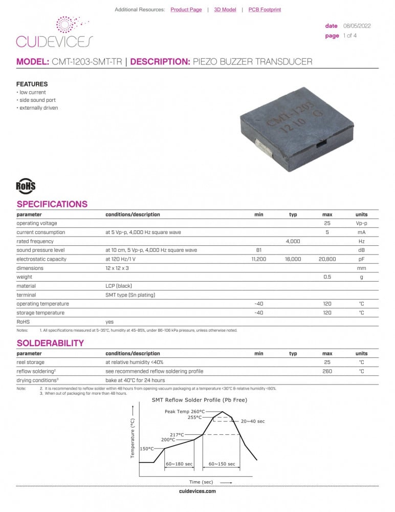 CMT-1203-SMT-TR datasheet page 1