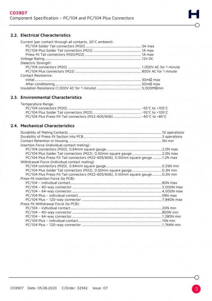 Harwin PC/104 specification page 3