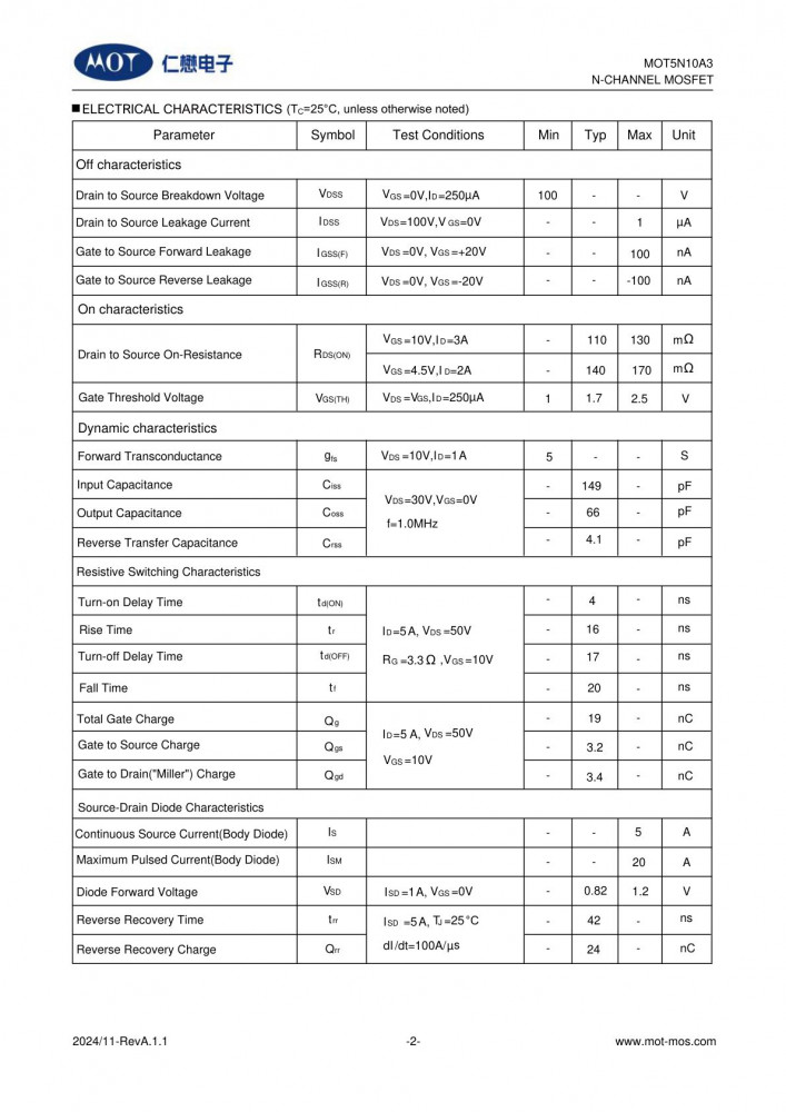 MOT5N10A3 datasheet page 2