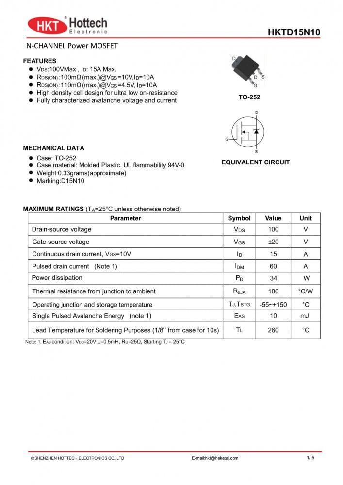 HKTD15N10 datasheet page 1