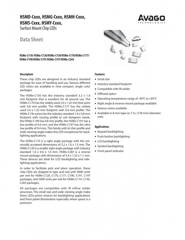 HSMG-C170 datasheet page 1