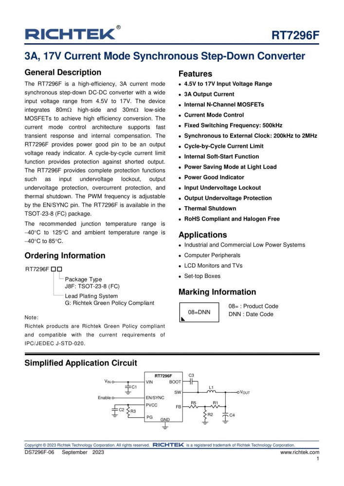 RT7296F datasheet page 1
