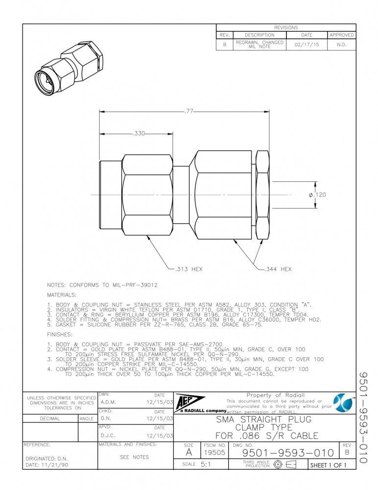 Radiall 9501-9593-010 drawing page