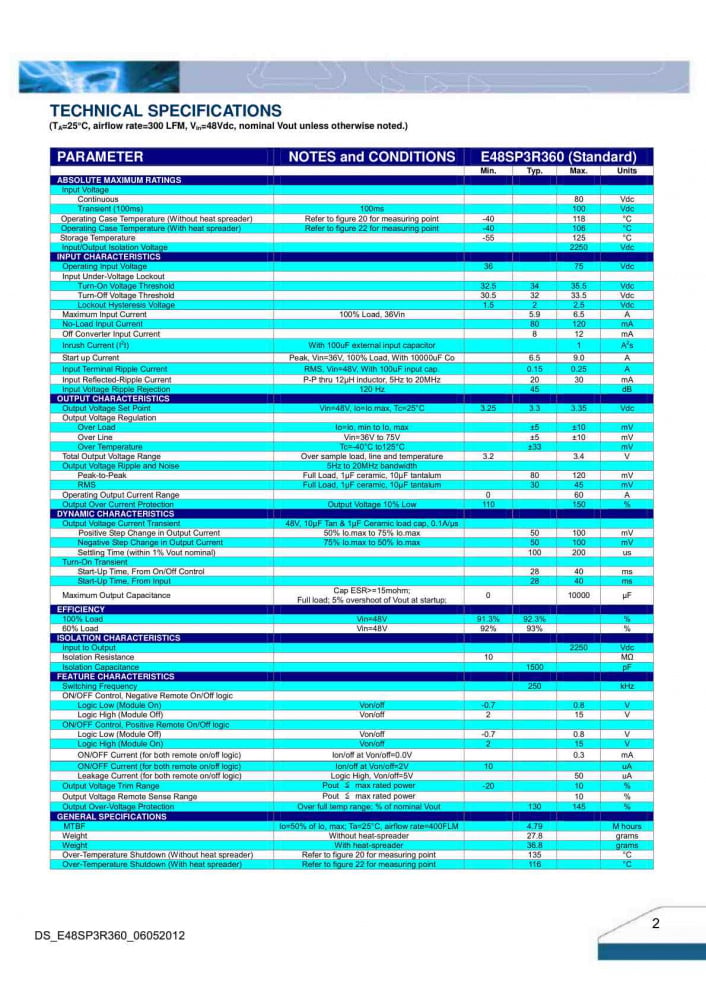 DELTA E48SP3R360NRFA datasheet page 2