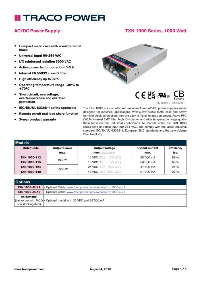 TXN 1000-148 technical document page 1