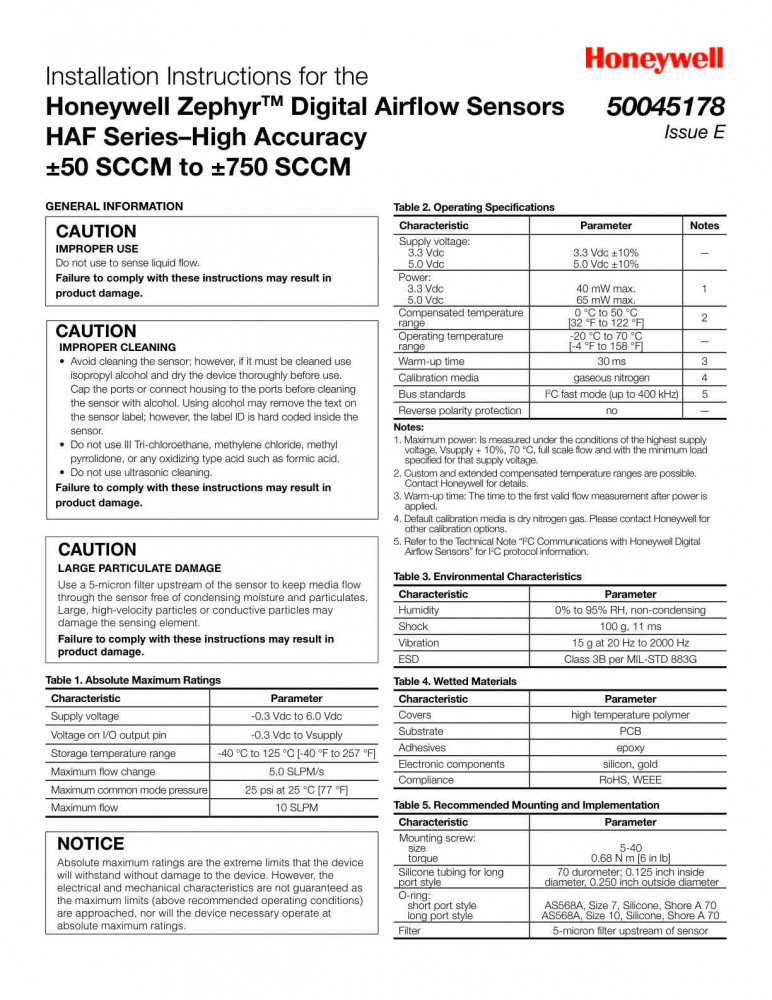 Honeywell HAF installation document page 1