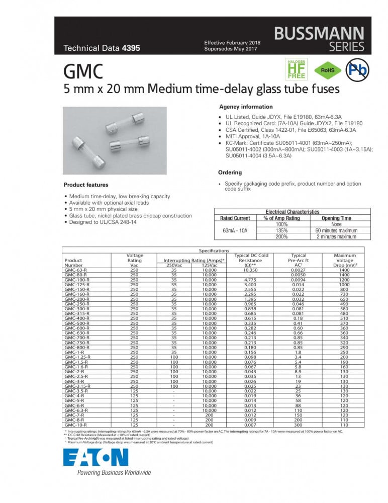 Eaton GMC fuse datasheet page 1
