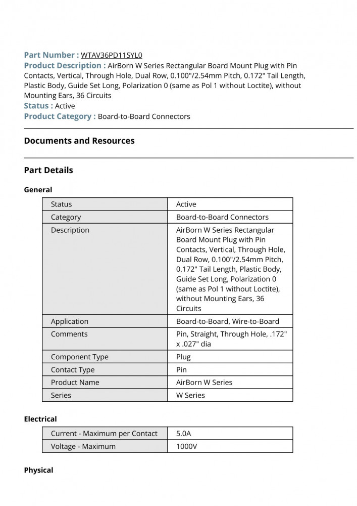 WTAV36PD11SYL0 technical document page 1