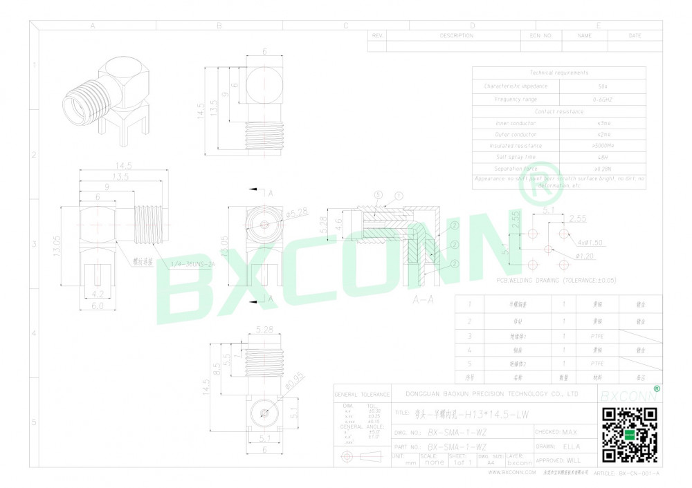 BX-SMA-1-WZ technical drawing