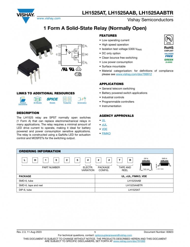 LH1525 datasheet page 1