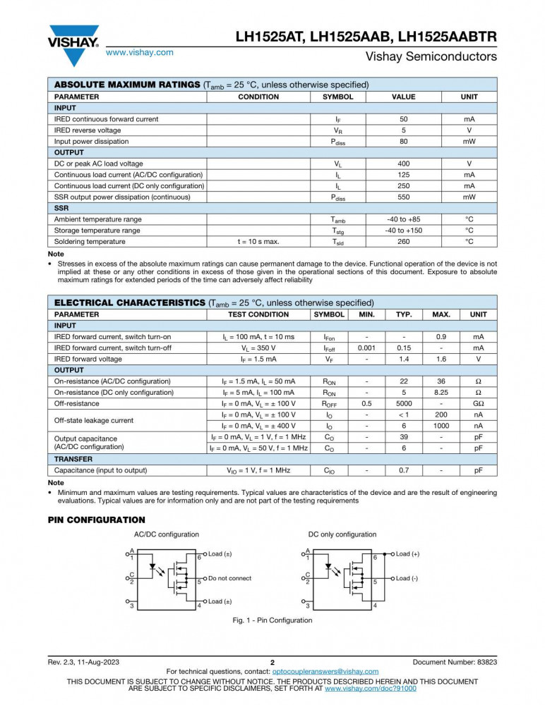 LH1525 datasheet page 2