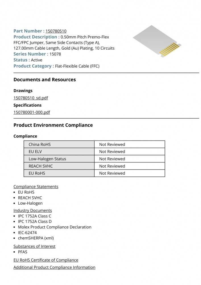 MOLEX 15078 family specification document image 1