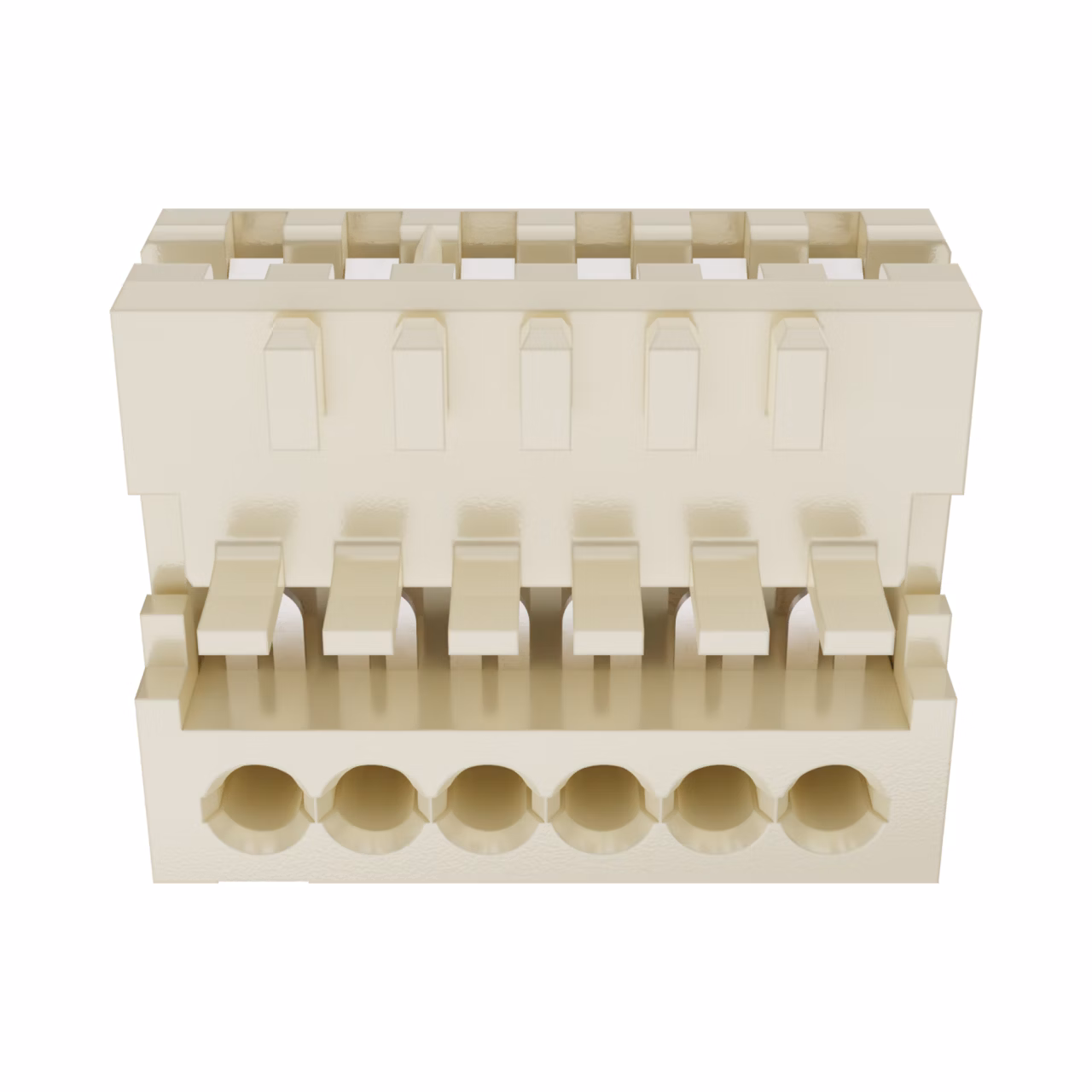 Appli-Mate RAST 2.5 Connector, 2.50mm Pitch, Female, 6 Circuits, Positions A and G Removed, Polarizing Rib Between 2/3, Locking Pips, Open Endwalls, Tin Plating for sale
