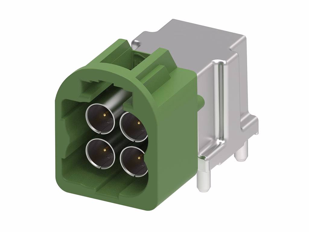 High-Speed FAKRA Mini (HFM) Quad Header, 2x2, Right-Angle, Through Hole, Key E, Green, 50 Ohms for sale
