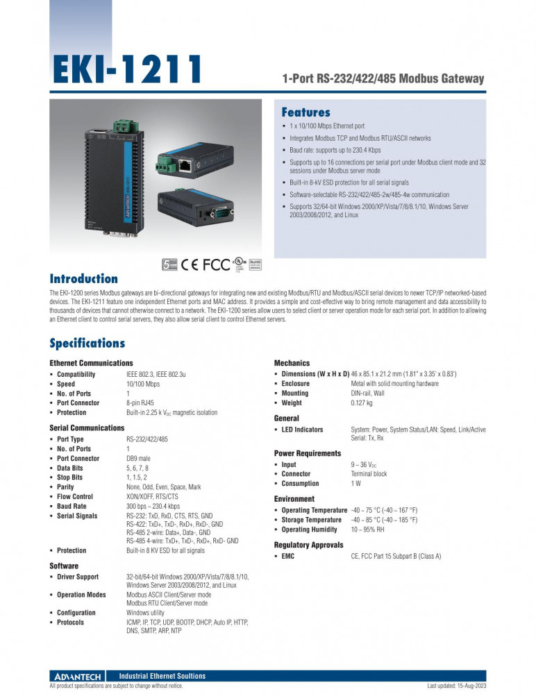 EKI-1211 technical document page 1