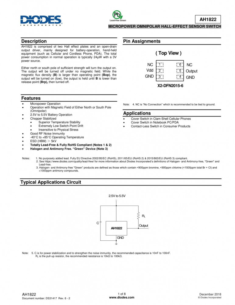 AH1822 datasheet page 1