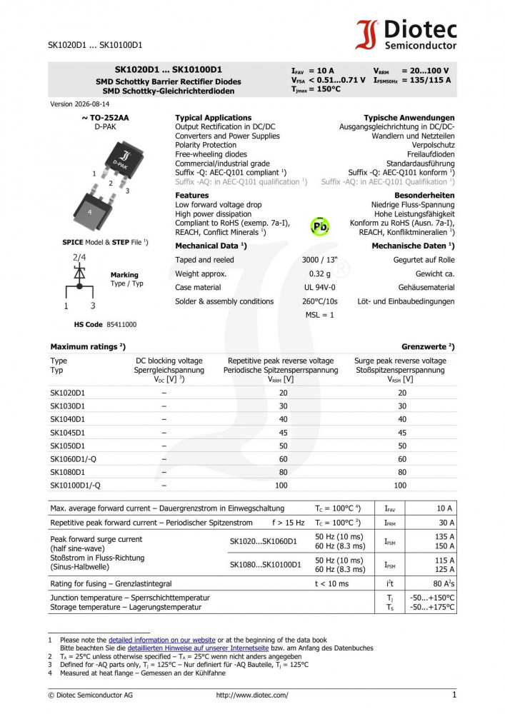 DIOTEC SK10100D1 technical document page 1
