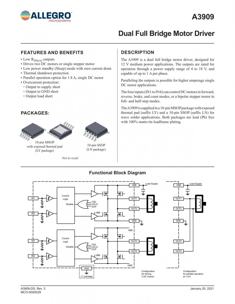 A3909 datasheet page 1