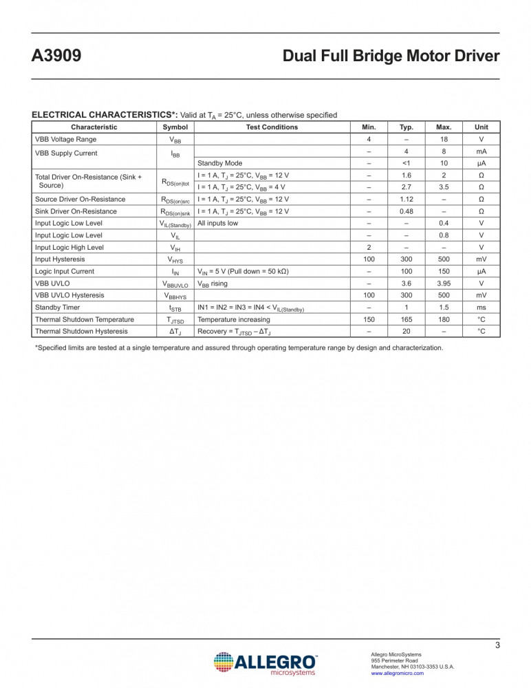 A3909 datasheet page 3
