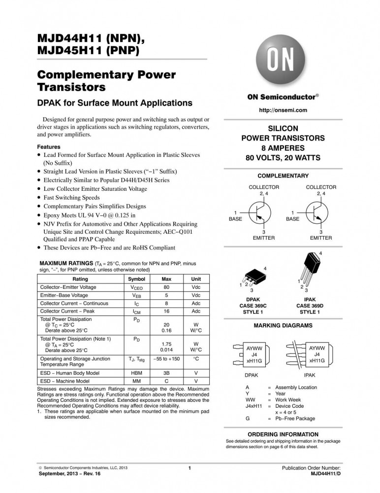 MJD45H11G datasheet page 1
