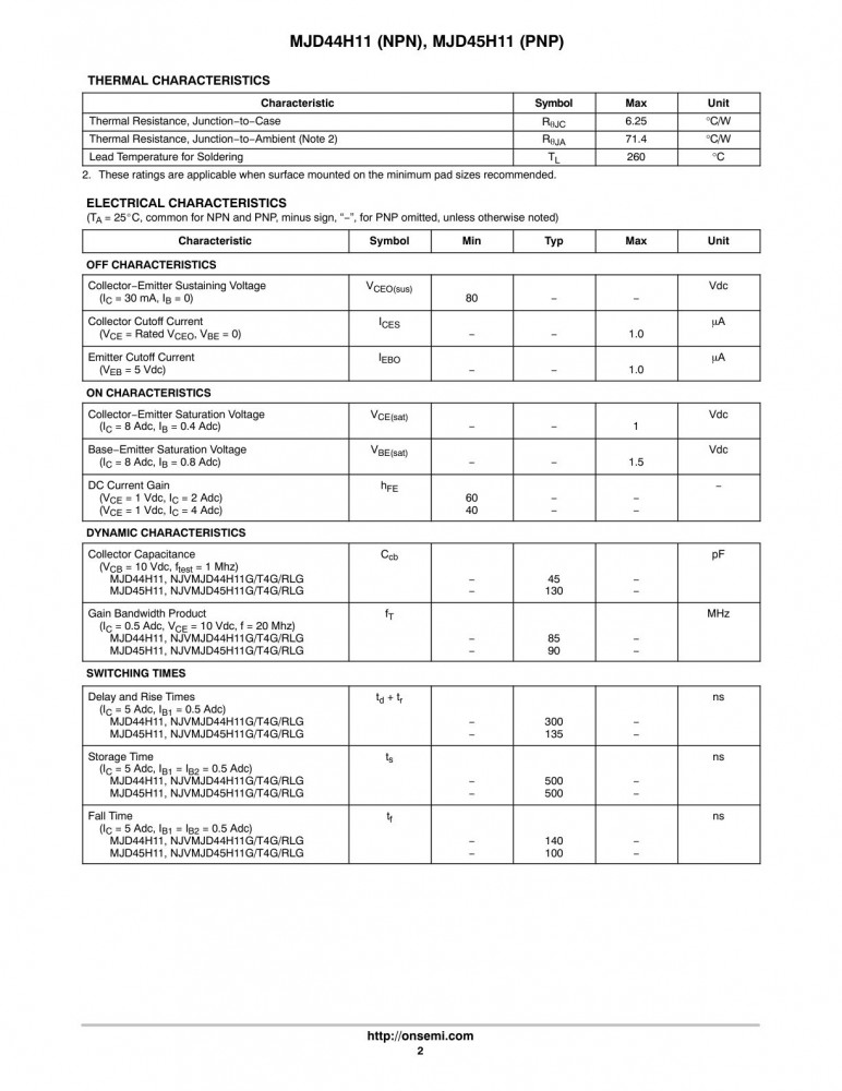 MJD45H11G datasheet page 2
