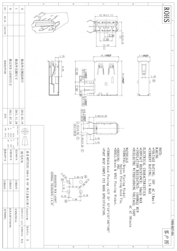 USB-AF technical drawing page