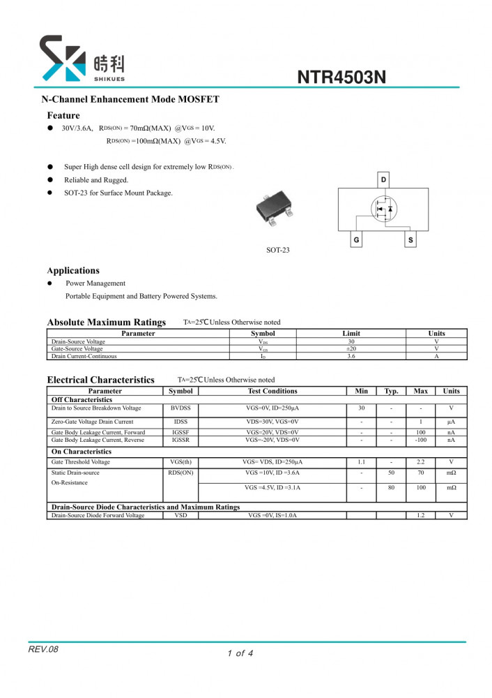 NTR4503N datasheet page 1