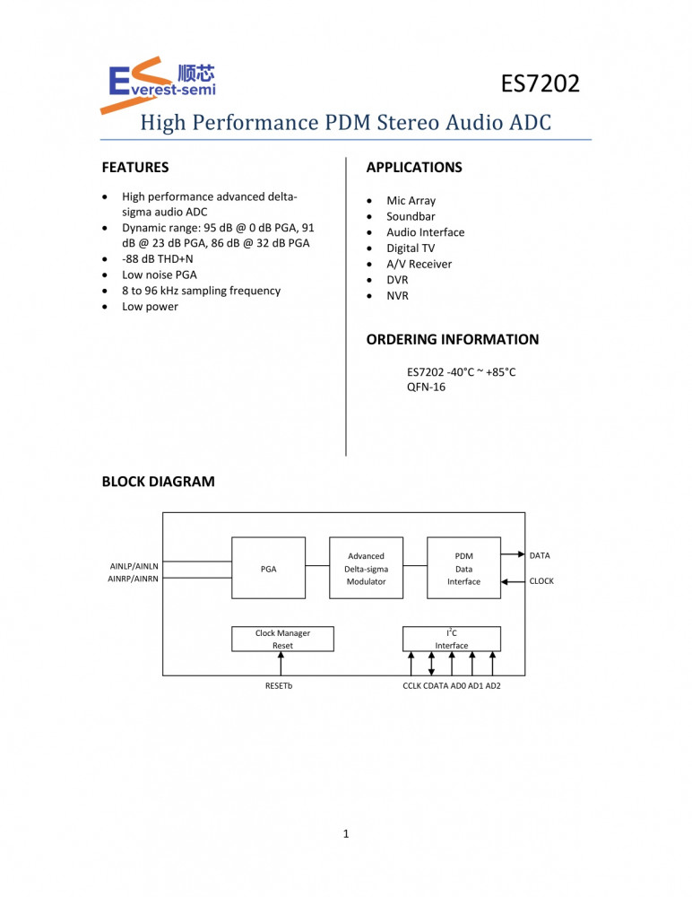 ES7202 datasheet page 1