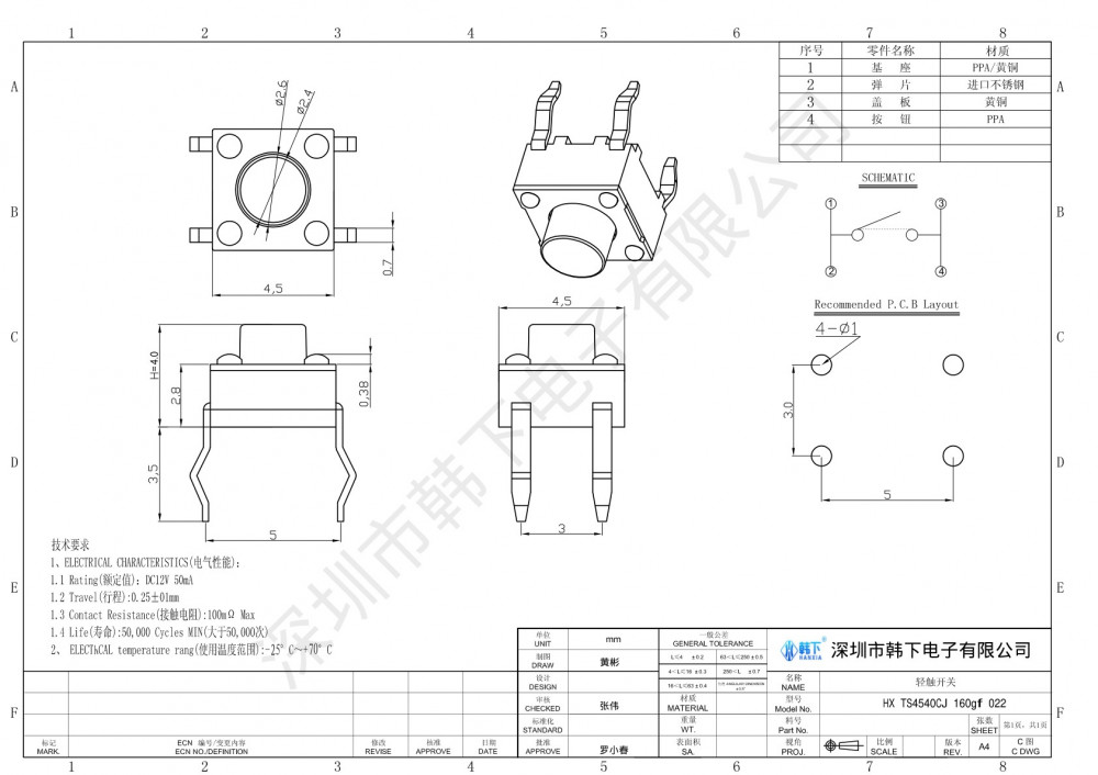 HX TS4540CJ 160gf 022 specification page 1