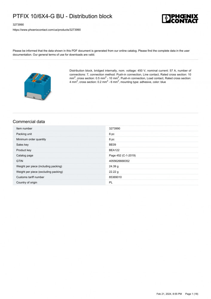 Phoenix Contact 3273990 document page 1