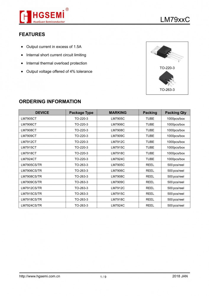 HGSEMI LM7912CT datasheet page 1