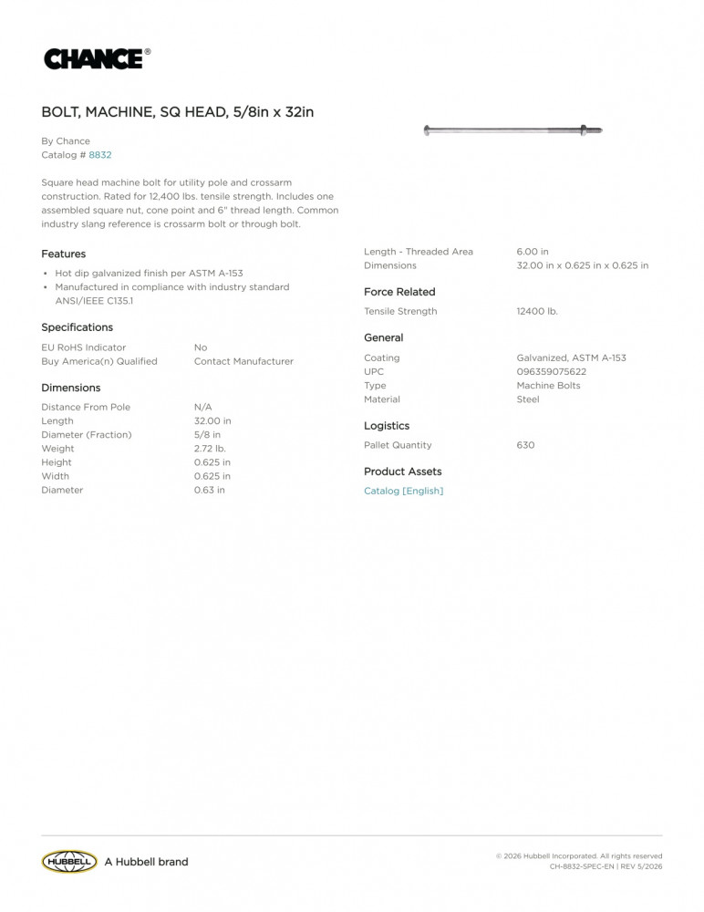 Catalog image for Burndy Chance machine bolt, catalog 8832