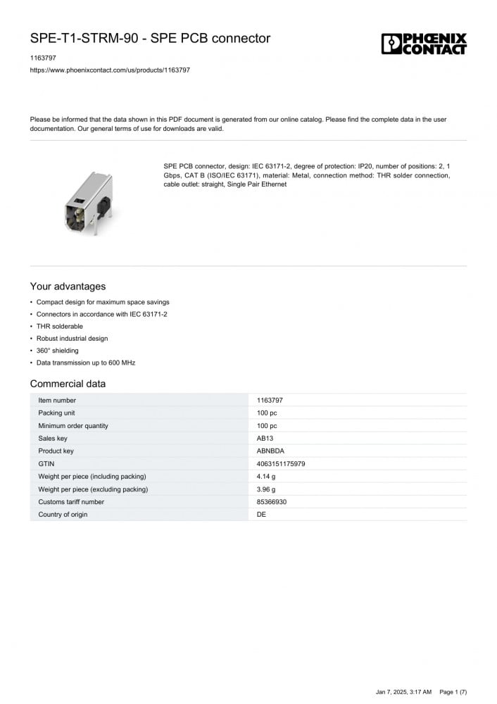 Phoenix Contact 1163797 technical document page 1
