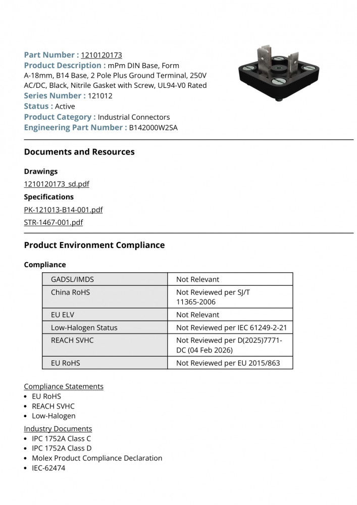 Molex DIN base IP6X test report page 1