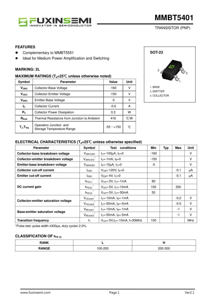 MMBT5401 datasheet page 1