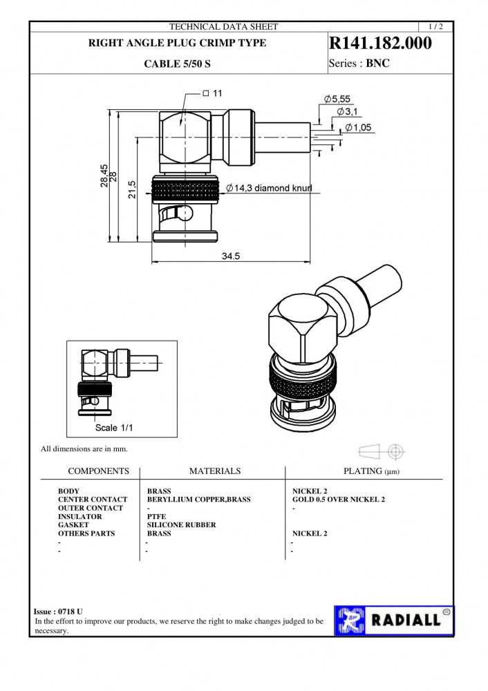 Radiall R141182000 technical datasheet, page 1