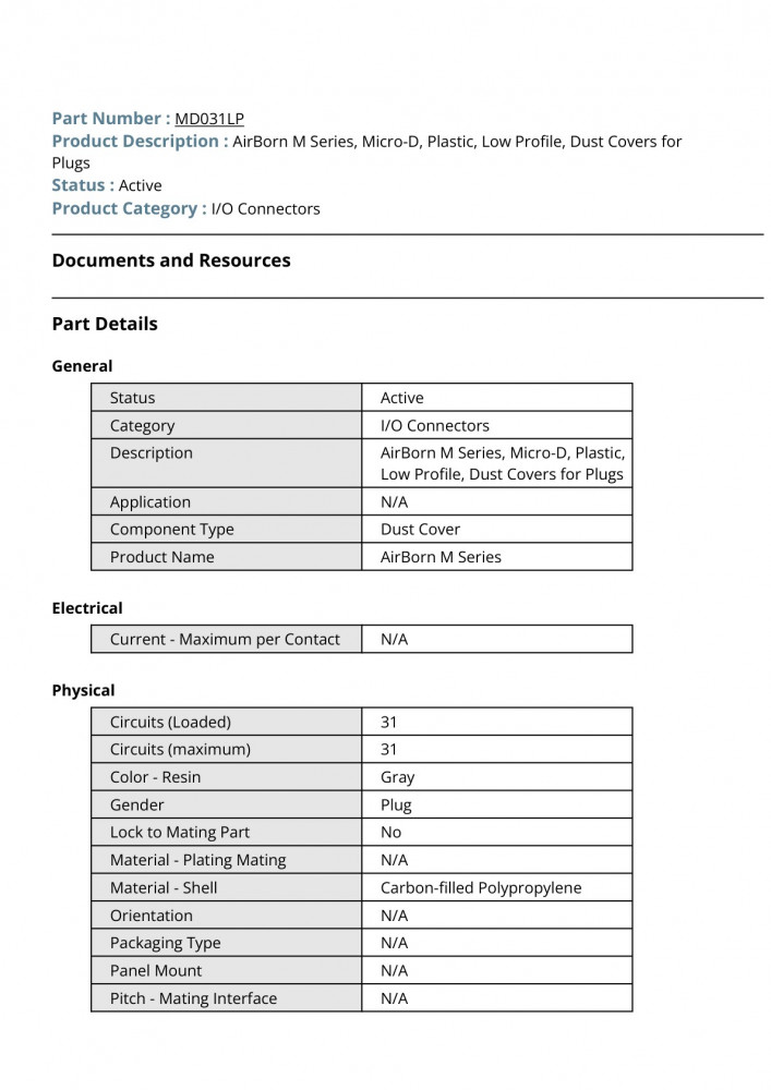 MD031LP technical document image, page 1