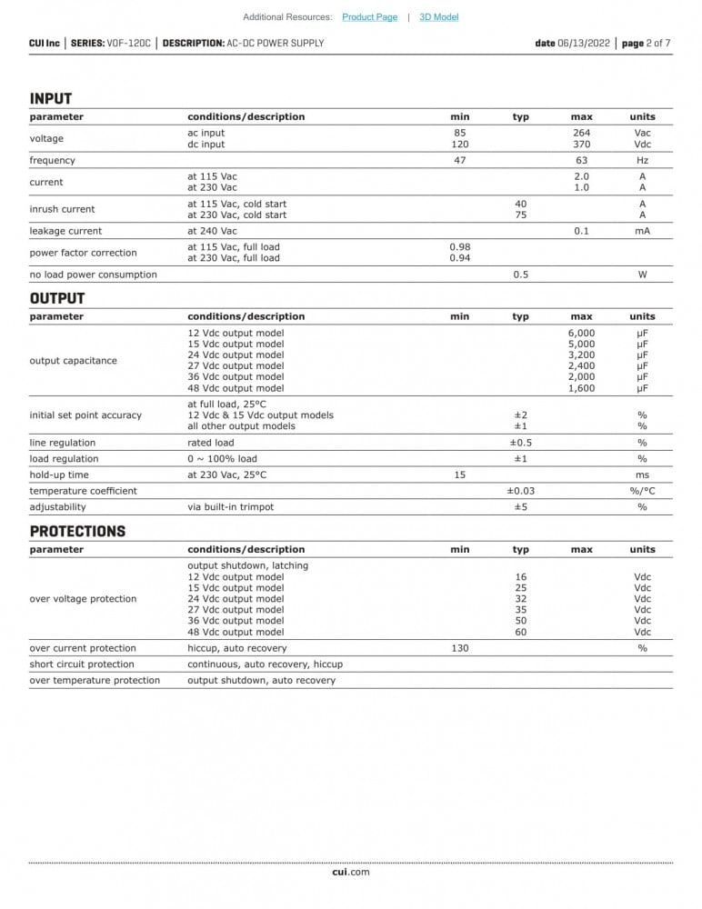 VOF-120C datasheet page 2