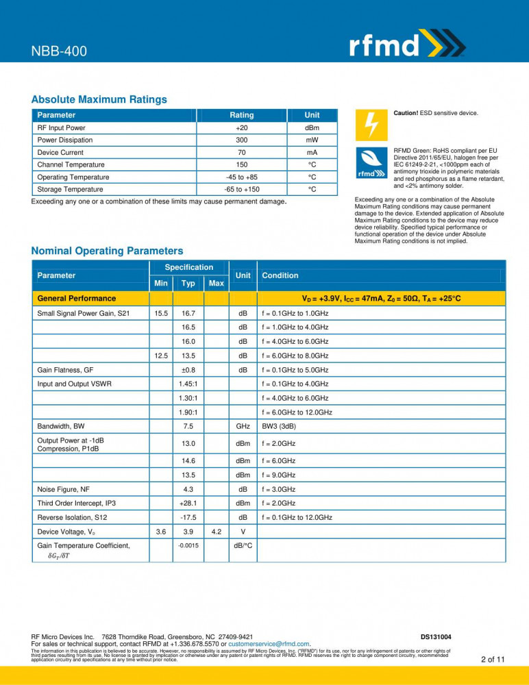 NBB-400 datasheet page 2
