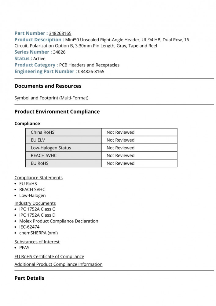 MOLEX 348268165 product documentation page 1