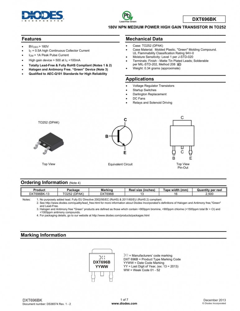DXT696BK-13 datasheet page 1
