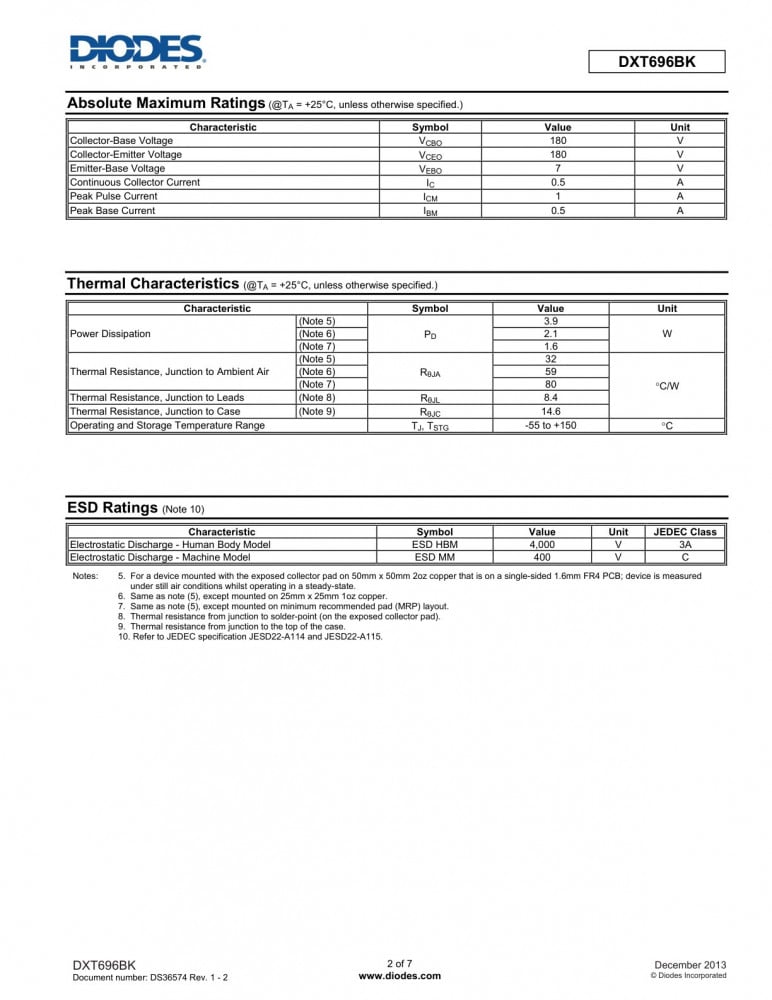 DXT696BK-13 datasheet page 2
