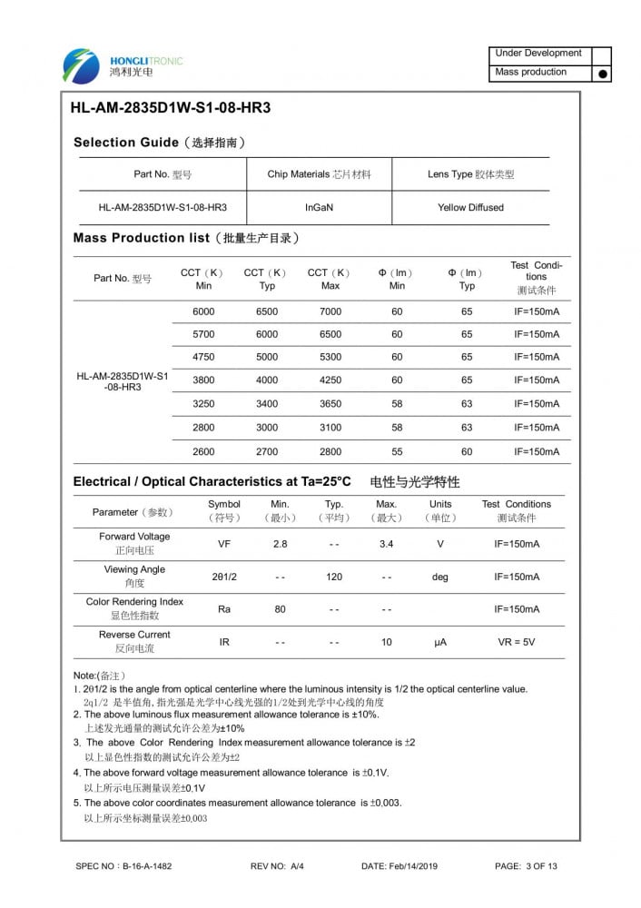 HL-AM-2835D1W-S1-08-HR3 datasheet page 3