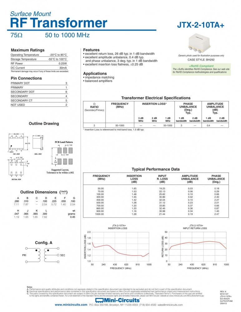 JTX-2-10TA+ Mini-Circuits specification document