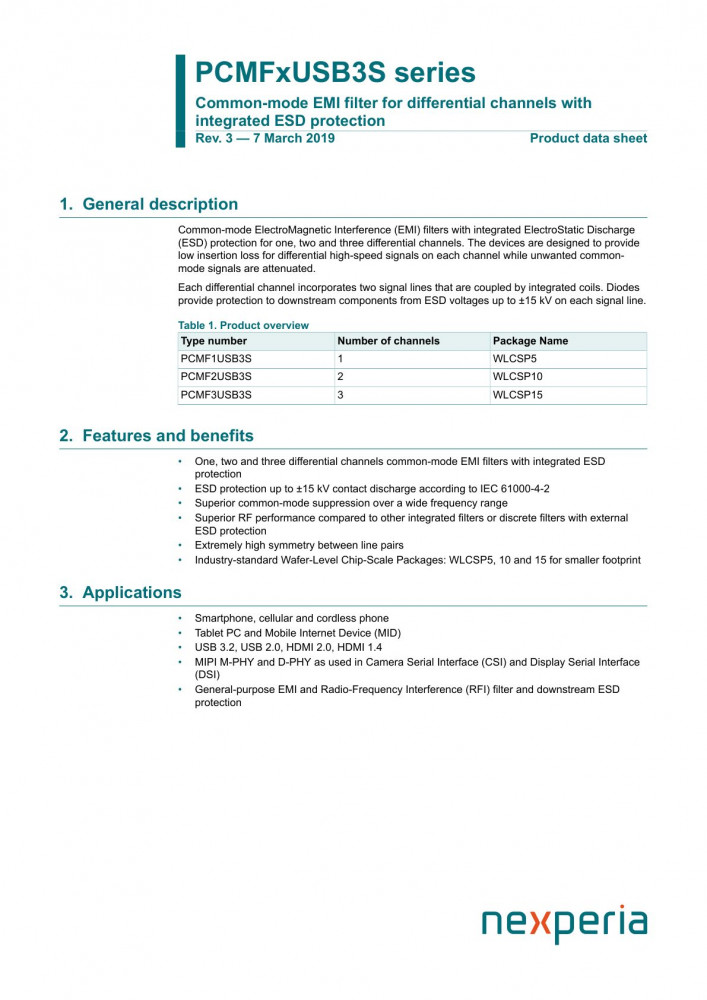 PCMF3USB3SZ datasheet page 1