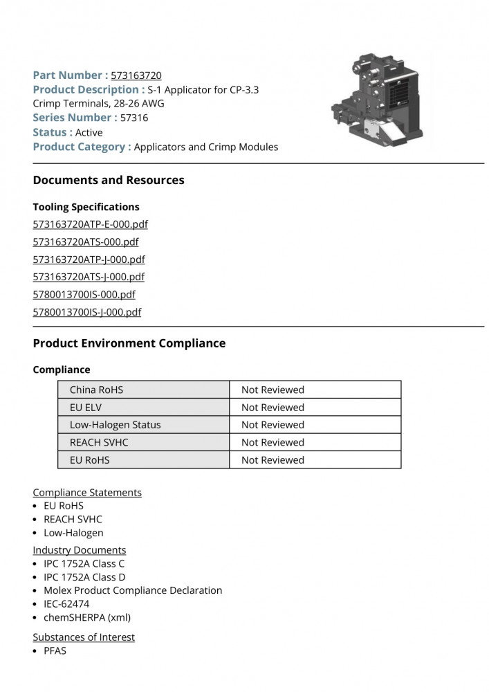 Tooling document image 1 for MOLEX 573163720